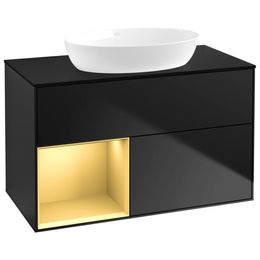 Villeroy & Boch Villeroy und Boch Finion Waschtischunterschrank GA12HFPD 100cm, Abdeckplatte black matt, Emotion, Regale Gold matt lacquer, Black matt lacquer