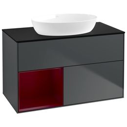 Villeroy & Boch Villeroy und Boch Finion Waschtischunterschrank GA12HBHG 100cm, Abdeckplatte black matt, Emotion, Regale Peony matt lacquer, Midnight Blue Matt Lacquer