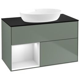 Villeroy & Boch Villeroy und Boch Finion Waschtischunterschrank GA12MTGM 100cm, Abdeckplatte black matt, Emotion, Regale White matt lacquer, Olive Matt Lacquer