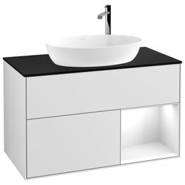 Villeroy & Boch Villeroy und Boch Finion Waschtischunterschrank G902GFMT 100cm, Abdeckplatte black matt, Emotion, Regale Glossy white lacquer, White matt lacquer