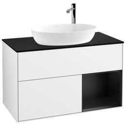 Villeroy & Boch Villeroy und Boch Finion Waschtischunterschrank G902PDGF 100cm, Abdeckplatte black matt, Emotion, Regale Black matt lacquer, Glossy white lacquer