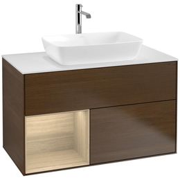 Villeroy & Boch Villeroy und Boch Finion Waschtischunterschrank F771PCGN 100cm, Abdeckplatte white matt, Regale Oak Veneer, Walnut veneer