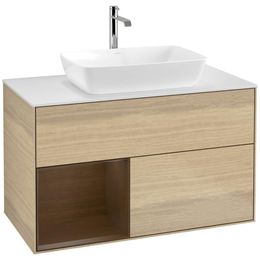 Villeroy & Boch Villeroy und Boch Finion Waschtischunterschrank F771GNPC 100cm, Abdeckplatte white matt, Regale Walnut Veneer, Oak Veneer