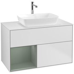 Villeroy & Boch Villeroy und Boch Finion Waschtischunterschrank F771GMMT 100cm, Abdeckplatte white matt, Regale Olive matt lacquer, White matt lacquer