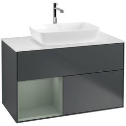 Villeroy & Boch Villeroy und Boch Finion Waschtischunterschrank F771GMHG 100cm, Abdeckplatte white matt, Regale Olive matt lacquer, Midnight Blue Matt Lacquer