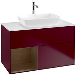 Villeroy & Boch Villeroy und Boch Finion Waschtischunterschrank F771GNHB 100cm, Abdeckplatte white matt, Regale Walnut Veneer, Peony Matt
