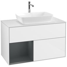 Villeroy & Boch Villeroy und Boch Finion Waschtischunterschrank F771HGGF 100cm, Abdeckplatte white matt, Regale Midnight matt lacquer, Glossy white lacquer