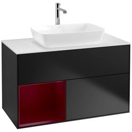 Villeroy & Boch Villeroy und Boch Finion Waschtischunterschrank F771HBPD 100cm, Abdeckplatte white matt, Regale Peony matt lacquer, Black matt lacquer