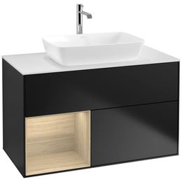 Villeroy & Boch Villeroy und Boch Finion Waschtischunterschrank F771PCPD 100cm, Abdeckplatte white matt, Regale Oak Veneer, Black matt lacquer