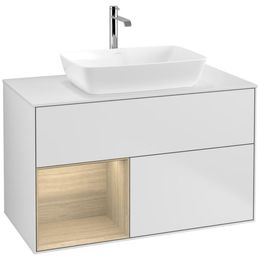 Villeroy & Boch Villeroy und Boch Finion Waschtischunterschrank F771PCMT 100cm, Abdeckplatte white matt, Regale Oak Veneer, White matt lacquer