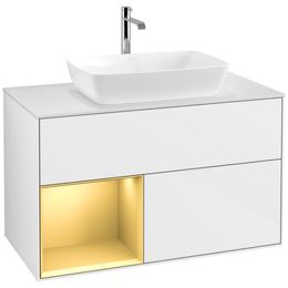 Villeroy & Boch Villeroy und Boch Finion Waschtischunterschrank F771HFGF 100cm, Abdeckplatte white matt, Regale Gold matt lacquer, Glossy white lacquer