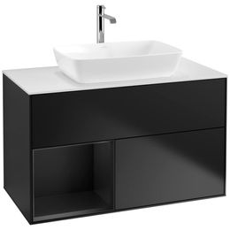 Villeroy & Boch Villeroy und Boch Finion Waschtischunterschrank F771PDPD 100cm, Abdeckplatte white matt, Regale Black matt lacquer, Black matt lacquer