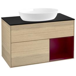 Villeroy & Boch Villeroy und Boch Finion Waschtischunterschrank GA22HBPC 100cm, Abdeckplatte black matt, Emotion, Regale Peony matt lacquer, Oak Veneer