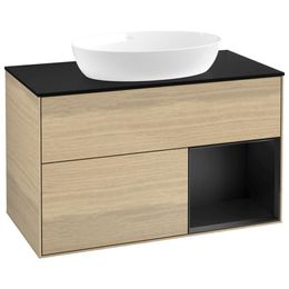 Villeroy & Boch Villeroy und Boch Finion Waschtischunterschrank GA22PDPC 100cm, Abdeckplatte black matt, Emotion, Regale Black matt lacquer, Oak Veneer