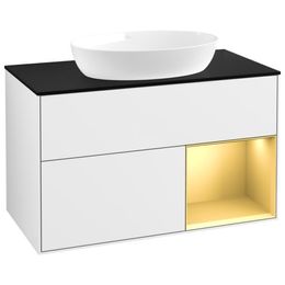 Villeroy & Boch Villeroy und Boch Finion Waschtischunterschrank GA22HFGF 100cm, Abdeckplatte black matt, Emotion, Regale Gold matt lacquer, Glossy white lacquer