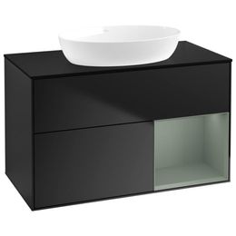 Villeroy & Boch Villeroy und Boch Finion Waschtischunterschrank GA22GMPD 100cm, Abdeckplatte black matt, Emotion, Regale Olive matt lacquer, Black matt lacquer