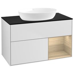 Villeroy & Boch Villeroy und Boch Finion Waschtischunterschrank GA22PCMT 100cm, Abdeckplatte black matt, Emotion, Regale Oak Veneer, White matt lacquer