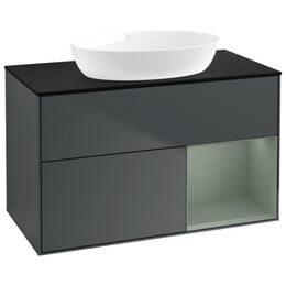 Villeroy & Boch Villeroy und Boch Finion Waschtischunterschrank GA22GMHG 100cm, Abdeckplatte black matt, Emotion, Regale Olive matt lacquer, Midnight Blue Matt Lacquer