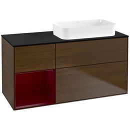 Villeroy & Boch Villeroy und Boch Finion Waschtischunterschrank F682HBGN 120x60,3x50,1cm, Regal links Peony, Walnut veneer