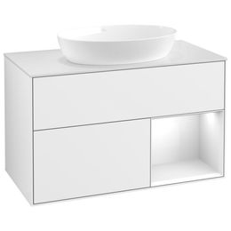 Villeroy & Boch Villeroy und Boch Finion Waschtischunterschrank GA21GFGF 100cm, Abdeckplatte white matt, Emotion, Regale Glossy white lacquer, Glossy white lacquer