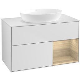Villeroy & Boch Villeroy und Boch Finion Waschtischunterschrank GA21PCMT 100cm, Abdeckplatte white matt, Emotion, Regale Oak Veneer, White matt lacquer
