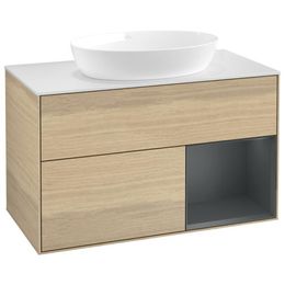 Villeroy & Boch Villeroy und Boch Finion Waschtischunterschrank GA21HGPC 100cm, Abdeckplatte white matt, Emotion, Regale Midnight matt lacquer, Oak Veneer