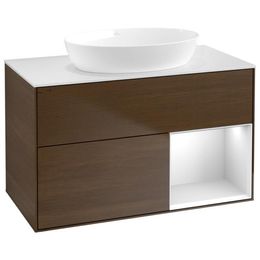 Villeroy & Boch Villeroy und Boch Finion Waschtischunterschrank GA21MTGN 100cm, Abdeckplatte white matt, Emotion, Regale White matt lacquer, Walnut veneer