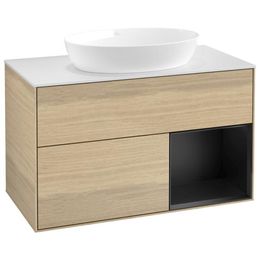 Villeroy & Boch Villeroy und Boch Finion Waschtischunterschrank GA21PDPC 100cm, Abdeckplatte white matt, Emotion, Regale Black matt lacquer, Oak Veneer