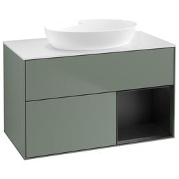 Villeroy & Boch Villeroy und Boch Finion Waschtischunterschrank GA21PDGM 100cm, Abdeckplatte white matt, Emotion, Regale Black matt lacquer, Olive Matt Lacquer