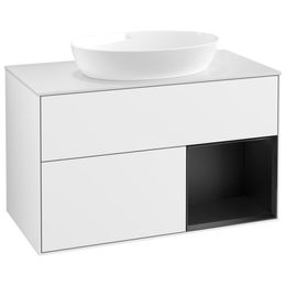 Villeroy & Boch Villeroy und Boch Finion Waschtischunterschrank GA21PDGF 100cm, Abdeckplatte white matt, Emotion, Regale Black matt lacquer, Glossy white lacquer