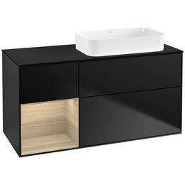 Villeroy & Boch Villeroy und Boch Finion Waschtischunterschrank F682PCPD 120x60,3x50,1cm, Regal links Oak Veneer, Black matt lacquer