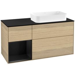 Villeroy & Boch Villeroy und Boch Finion Waschtischunterschrank F682PDPC 120x60,3x50,1cm, Regal links Black matt lacquer, Oak Veneer