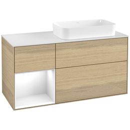 Villeroy & Boch Villeroy und Boch Finion Waschtischunterschrank F681GFPC 120x60,3x50,1cm, Regal links Glossy white lacquer, Oak Veneer