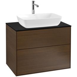 Villeroy & Boch Villeroy und Boch Finion Waschtischunterschrank F75200GN 80x60,3cm, Abdeckplatte black matt, Walnut veneer