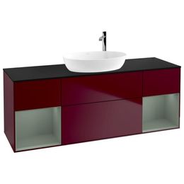 Villeroy & Boch Villeroy und Boch Finion Waschtischunterschrank F982GMHB 160cm, Abdeckplatte black matt, Regale Olive matt lacquer, Peony Matt