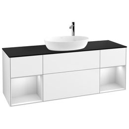 Villeroy & Boch Villeroy und Boch Finion Waschtischunterschrank F982MTGF 160cm, Abdeckplatte black matt, Regale White matt lacquer, Glossy white lacquer