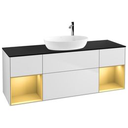 Villeroy & Boch Villeroy und Boch Finion Waschtischunterschrank F982HFMT 160cm, Abdeckplatte black matt, Regale Gold matt lacquer, White matt lacquer