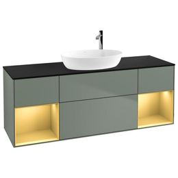 Villeroy & Boch Villeroy und Boch Finion Waschtischunterschrank F982HFGM 160cm, Abdeckplatte black matt, Regale Gold matt lacquer, Olive Matt Lacquer