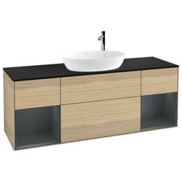 Villeroy & Boch Villeroy und Boch Finion Waschtischunterschrank F982HGPC 160cm, Abdeckplatte black matt, Regale Midnight matt lacquer, Oak Veneer