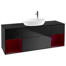 Villeroy & Boch Villeroy und Boch Finion Waschtischunterschrank F982HBPD 160cm, Abdeckplatte black matt, Regale Peony matt lacquer, Black matt lacquer