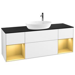 Villeroy & Boch Villeroy und Boch Finion Waschtischunterschrank F982HFGF 160cm, Abdeckplatte black matt, Regale Gold matt lacquer, Glossy white lacquer