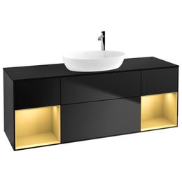 Villeroy & Boch Villeroy und Boch Finion Waschtischunterschrank F982HFPD 160cm, Abdeckplatte black matt, Regale Gold matt lacquer, Black matt lacquer