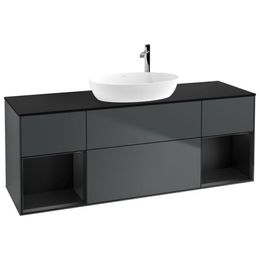 Villeroy & Boch Villeroy und Boch Finion Waschtischunterschrank F982PDHG 160cm, Abdeckplatte black matt, Regale Black matt lacquer, Midnight Blue Matt Lacquer