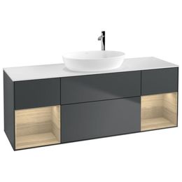 Villeroy & Boch Villeroy und Boch Finion Waschtischunterschrank F981PCHG 160cm, Abdeckplatte white matt, Regale Oak Veneer, Midnight Blue Matt Lacquer