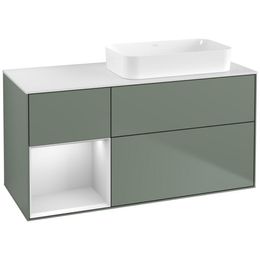 Villeroy & Boch Villeroy und Boch Finion Waschtischunterschrank F681MTGM 120x60,3x50,1cm, Regal links White matt lacquer, Olive Matt Lacquer