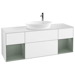 Villeroy & Boch Villeroy und Boch Finion Waschtischunterschrank F981GMGF 160cm, Abdeckplatte white matt, Regale Olive matt lacquer, Glossy white lacquer