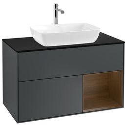 Villeroy & Boch Villeroy und Boch Finion Waschtischunterschrank G782GNHG 100cm, Abdeckplatte black matt, Emotion, Regale Walnut Veneer, Midnight Blue Matt Lacquer