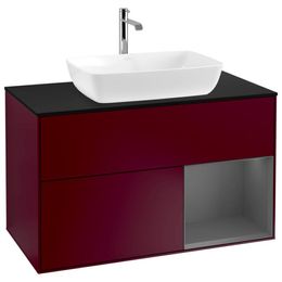 Villeroy & Boch Villeroy und Boch Finion Waschtischunterschrank G782GKHB 100cm, Abdeckplatte black matt, Emotion, Regale Anthracite matt lacquer, Peony Matt