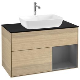 Villeroy & Boch Villeroy und Boch Finion Waschtischunterschrank G782GKPC 100cm, Abdeckplatte black matt, Emotion, Regale Anthracite matt lacquer, Oak Veneer