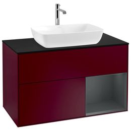 Villeroy & Boch Villeroy und Boch Finion Waschtischunterschrank G782HGHB 100cm, Abdeckplatte black matt, Emotion, Regale Midnight matt lacquer, Peony Matt